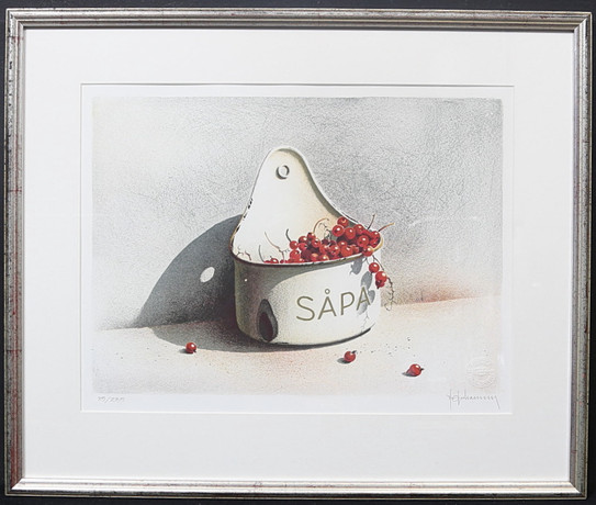 NILS E JOHANSSON. Soap cup with lingonberry. Color lithograph, signed ...
