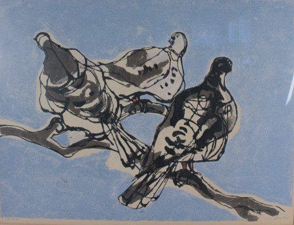 Unknown artist, sample print, Three doves on a perch. Art - Engravings ...