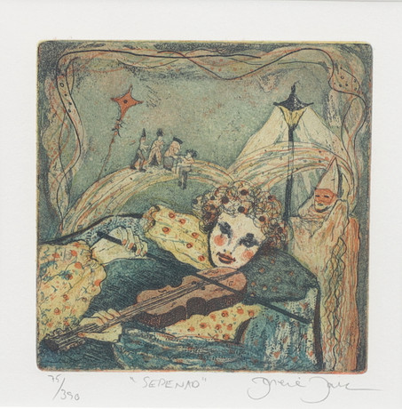 IRENE JARZ. Färglitografi, "Serenad", numrerad och signerad. Konst ...