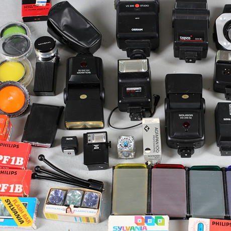 CAMERA FLASHES, 12 pcs., and accessories, 1900s. Photo, Cameras ...