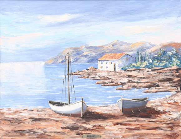 ERIK OBEL. Oil on canvas, coastal landscape, labelled. Art - Paintings ...