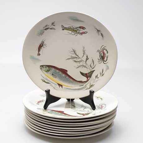 FISH PLATES, set of 10, "Fish", porcelain, Johnson Bros, England, mid ...