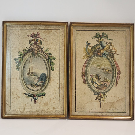 PAIR OF LOUIS XVI ENGRAVINGS, END OF THE 18TH CENTURY. COLORED ...