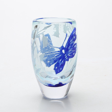 ASTRID GATE. VAS, glass "Graal" butterfly motif, Johansfors, signed ...