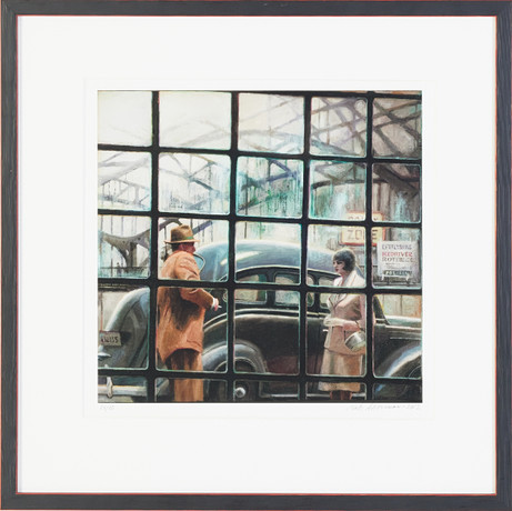 MATS ÅKERMAN (FÖDD 1956). Gatuscen med man, kvinna och bil, signerad ...