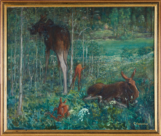 GEORG WILHELM LAGERSTEDT. Forest motif with moose, oil on canvas, signed. Art - Paintings ...
