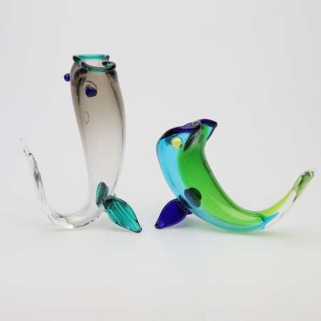 STUDIO BIANCONI, 2 pcs. vases in the shape of fish, Venini, Murano ...