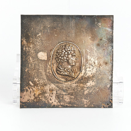 SILVER PLATE, square with portrait medallion of Karl XIV Johan ...