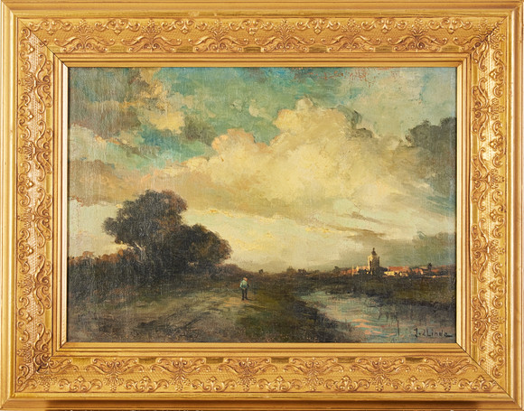 JAN VAN DER LINDE. Flodlandskap, olja på duk, 40 x 57 cm. Konst ...