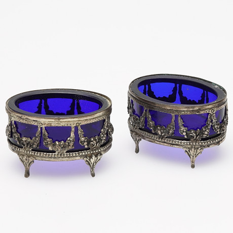 SALTS, a pair, silver and colored glass. Silver & Metals - Silver ...