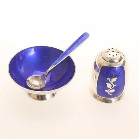 STREAMERS. SALT DISH with spoon, sterling silver, Volmer Bahner Denmark ...