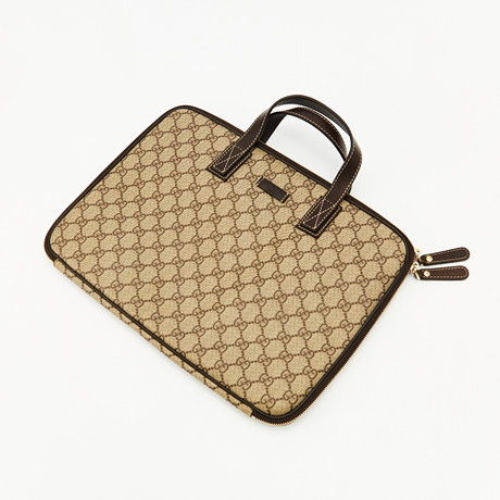 GUCCI, "Monogram Laptop Case", monogram canvas with dark brown leather ...