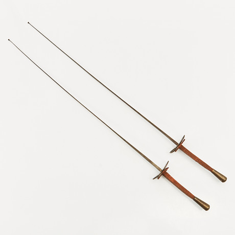 PRACTICE SABERS / FLORETS, a pair, Eskilstuna, Sweden, blades marked E ...