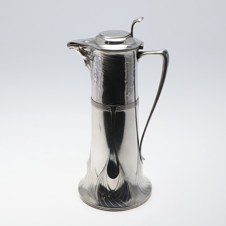 ORIVIT - LARGE GERMAN ART NOUVEAU PEWTER FLAGON OR EWER. Silver ...