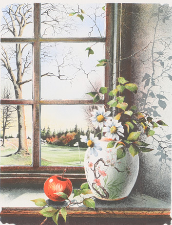 NILS ERIK JOHANSSON. Still life with apple, color lithograph, signed NE ...