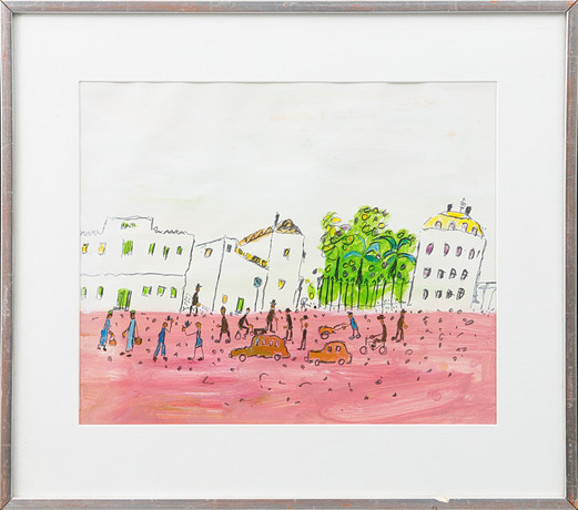 PER BERGMAN. Stadsvy. Blandteknik, signerad. Konst - Måleri - Auctionet