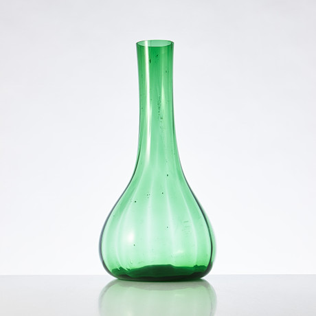 FLOOR VASE, circa 1960s, optically blown, green colored glass mass ...