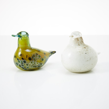 OIVA TOIKKA. LINNUT, 2 kpl, lasi, signeerattu O Toikka Nuutajärvi yksi ...