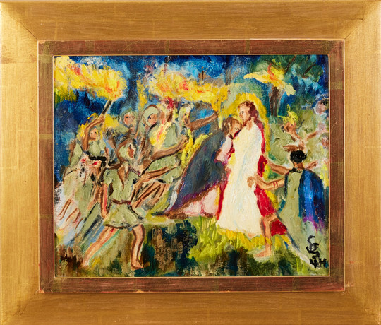 SVEA GENBERG. "Judas Kiss", oil on canvas, monogram signed, dated -44 ...