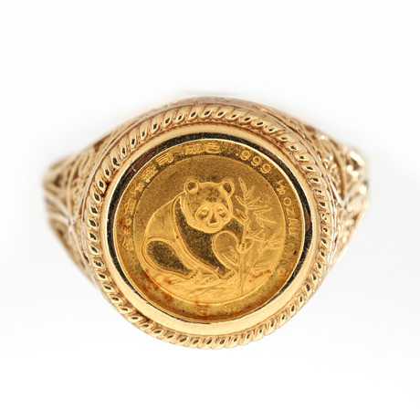 SIGNET RING 14K/23K gold, with 5 Yuan Panda coins from 1988. Jewellery ...