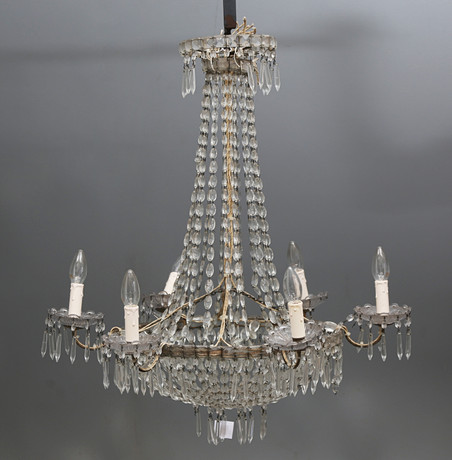 Charles IV style ceiling lamp with strings of carved glass beads, early ...