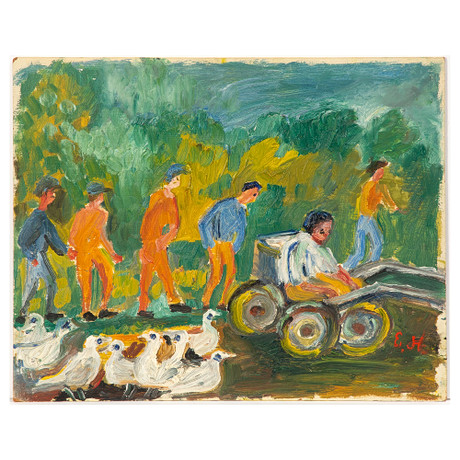 ESTER HENNING. Olja på pannå monogramsignerad. Konst - Måleri - Auctionet