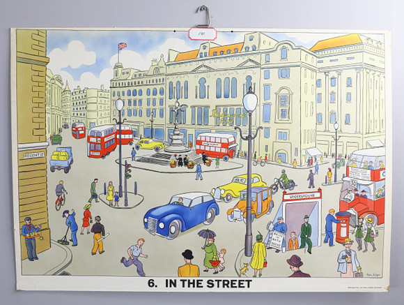 MARY EPPS. Skolplansch, In the Street, Natur och Kultur Engelska Planscher, 1951. Konst - Grafik ...