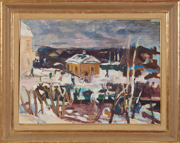 ERIC HALLSTRÖM. "Vinter Stocksund", osignerad, gouache på papper, intyg ...