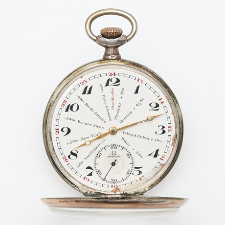 POCKET WATCH, Omega, with different city names and conversion times ...
