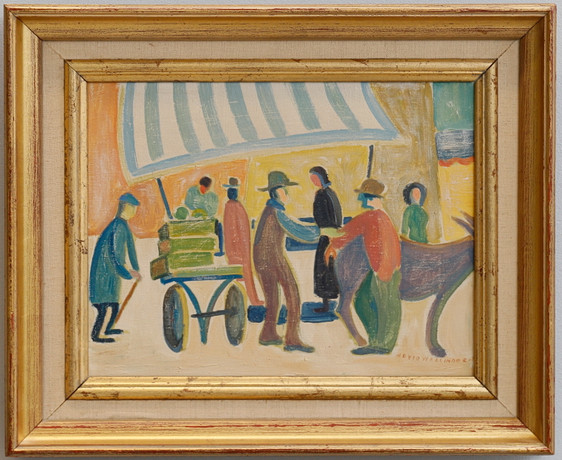 ARVID WALLINDER. Oil on canvas, Figure scene at market, signed and ...