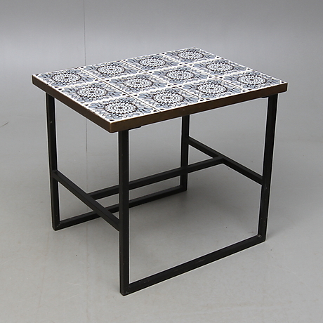 TABLE, metal with tile decoration, around the middle of the 20th ...