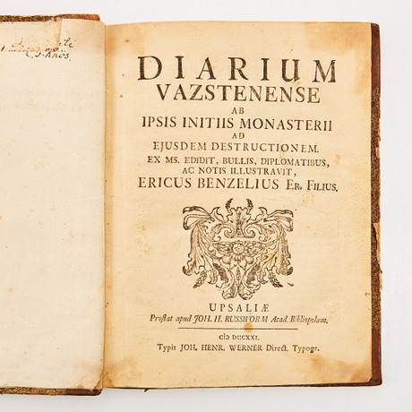 BENZELIUS VADSTENADIARIUM 1721. Böcker, Kartor & Handskrifter - Böcker ...