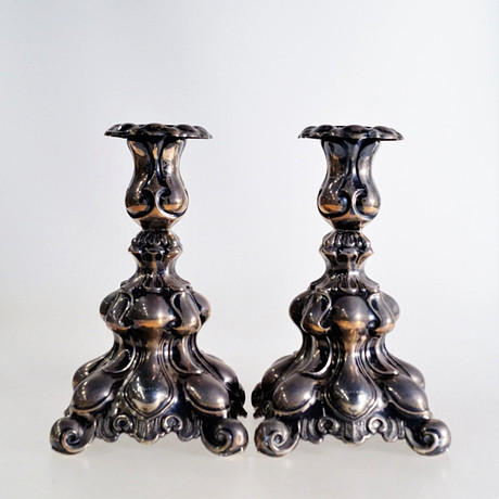 CANDLESTICKS, a pair, rococo model, silver, 1900s. Silver & Metals ...
