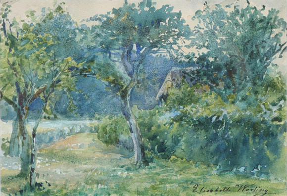 ELISABETH WARLING (1858-1915). WATERCOLOR, landscape with trees, signed ...