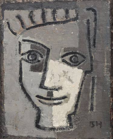 BIRGER HALLING (1907-1996). Olja på duk, uppfodrad på pannå, ansikte ...