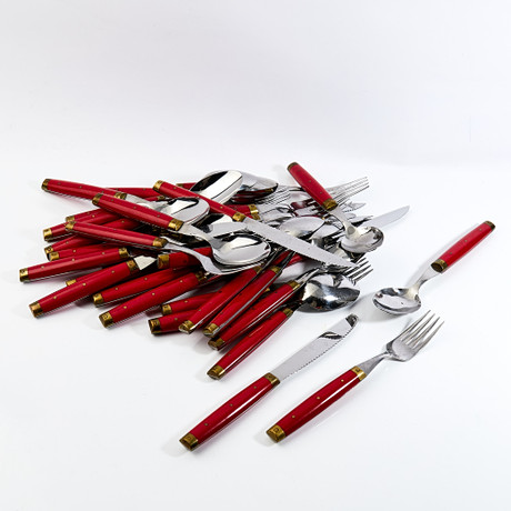 BESTICKDELAR, 36 dlr., Melron, Frankrike, rostfritt stål med röda skaft ...