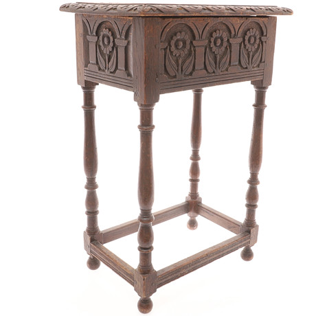 A 17TH CENTURY STYLE FOLIATE CARVED OAK BOX STOOL. Furniture - Other ...