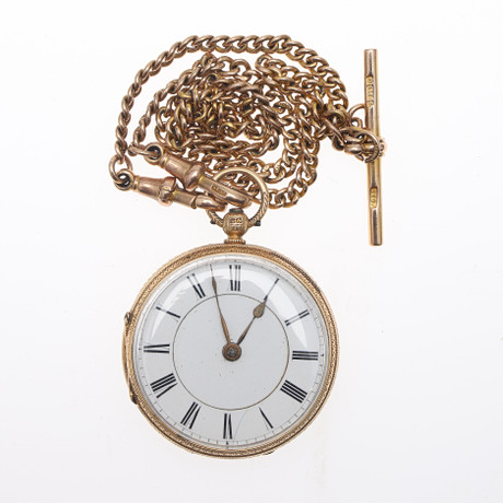 EN 18 KARAT GULD ÖPPET ANSIKTE FICKUR OCH 9 KARAT GULD DUBBEL KLOCKA ...