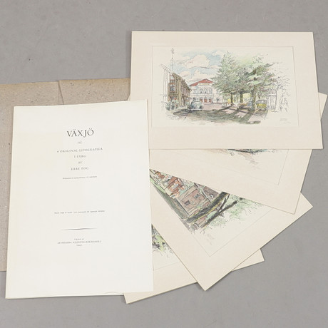 EBBE FOG. Växjön kaupunki, alkuperäisiä litografioita, 4 kpl ...