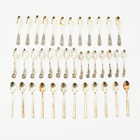 KAFFE- och TESKEDAR, silver, 39 st, varierande mästarstämplar och ...