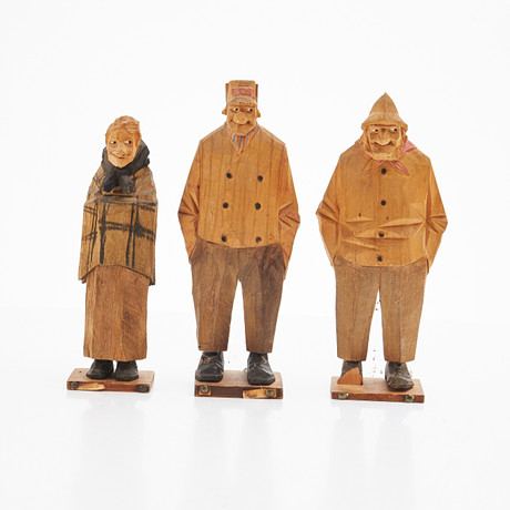 CARL-JOHAN TRYGG, figurines, 3 pcs., sculpted in wood, signed and dated ...