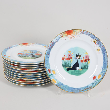 ROSINA WACHTMEISTER. Teller, 12 Stück, Katzendekor, Fyrklövern Goebel ...