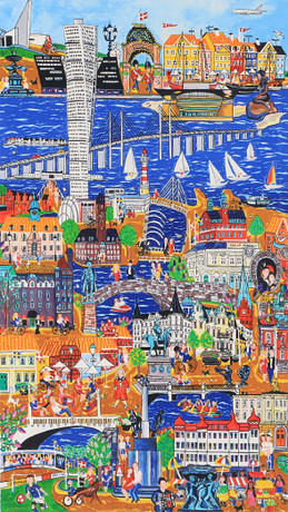 GUNILLA MANN. "The city of the future", color lithograph, signed. Art ...