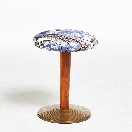 PALL, art deco, rund fot i mässing med randdekor, pelare i svarvad ...