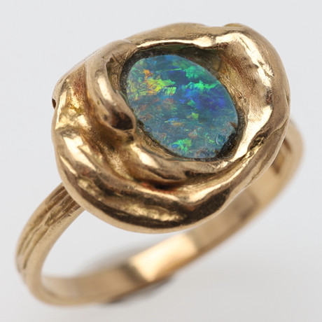 RING, 18k guld & eldopal, Krister Fremberg, Karlshamn, 1986. Smycken ...