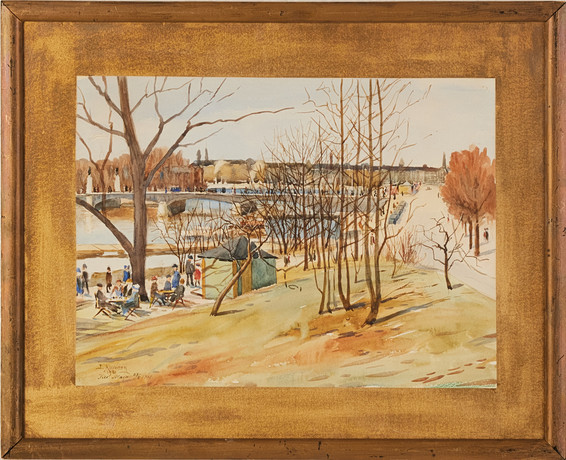 JOHN AHLBERG (1881 - 1962). Stockholmsvy från Skeppsholmen, akvarell ...