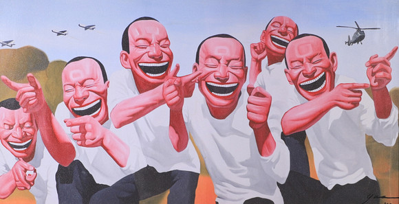 YUE MINJUN. Laughing men, print, signed in the print. Art - Engravings ...