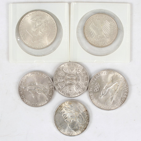 SILVER COINS, 6 pcs. i.a. 50 Schilling Austria 1964 and 10 Deutsche ...