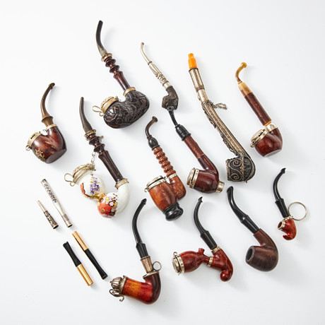 PIPES, 12 pieces, late 19th and early 20th century, various materials ...
