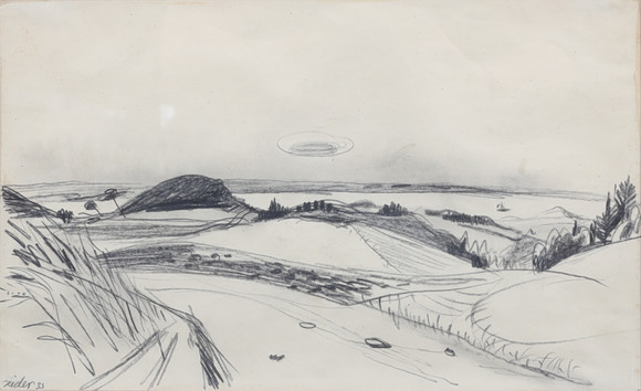 MOGENS ZIELER (DANMARK, 1905-1983). Landskapsmotiv, blyerts. Konst ...